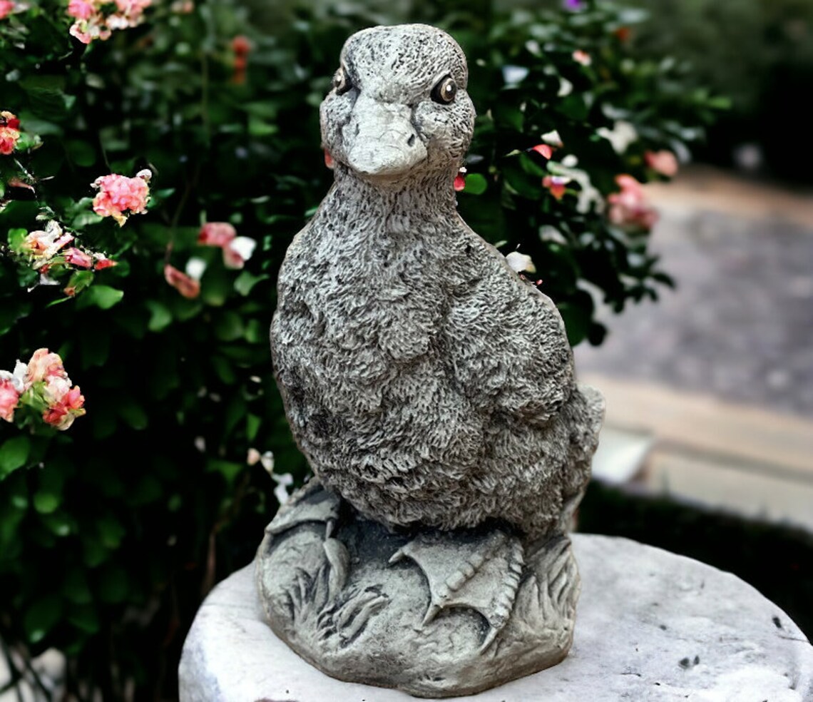 Detailed Duckling Garden Statue Concrete Duck on Base Figure Outdoor ...