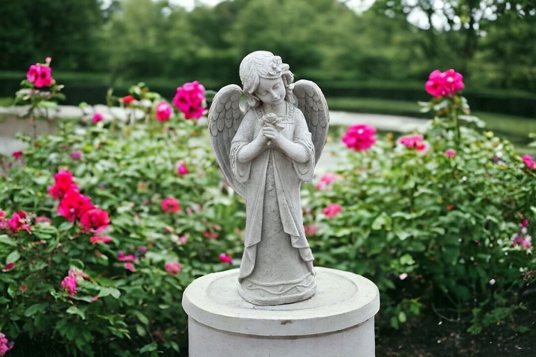 Angel Holding Flowers Statue Detailed Religious Angel Sculpture ...