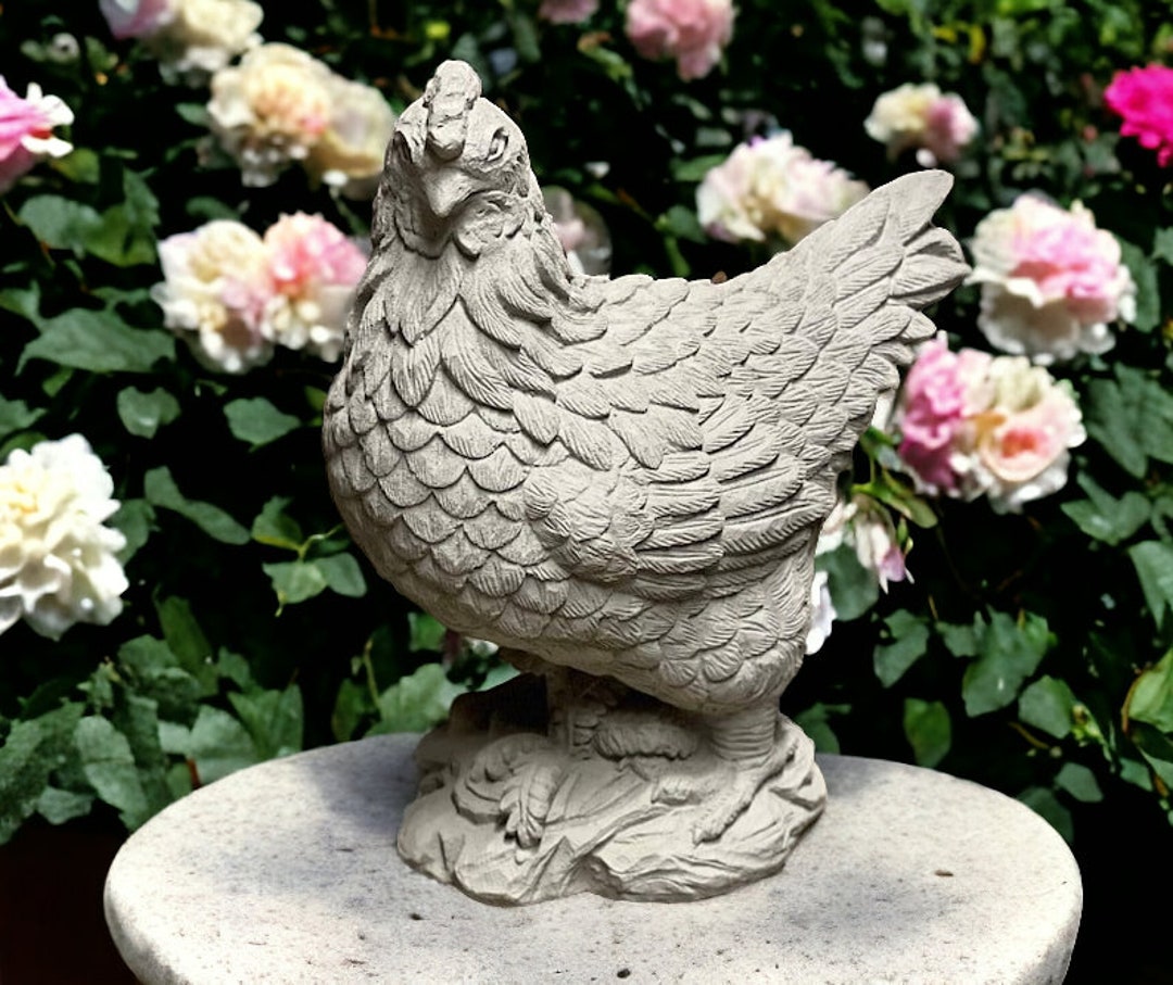 Yard Hen Chicken Statue Concrete Chicken Porch Figure Outdoor Cozy ...