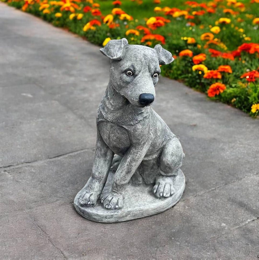 Jack Russell Sitting on Base Statue Concrete Dog Memorial Outdoor ...