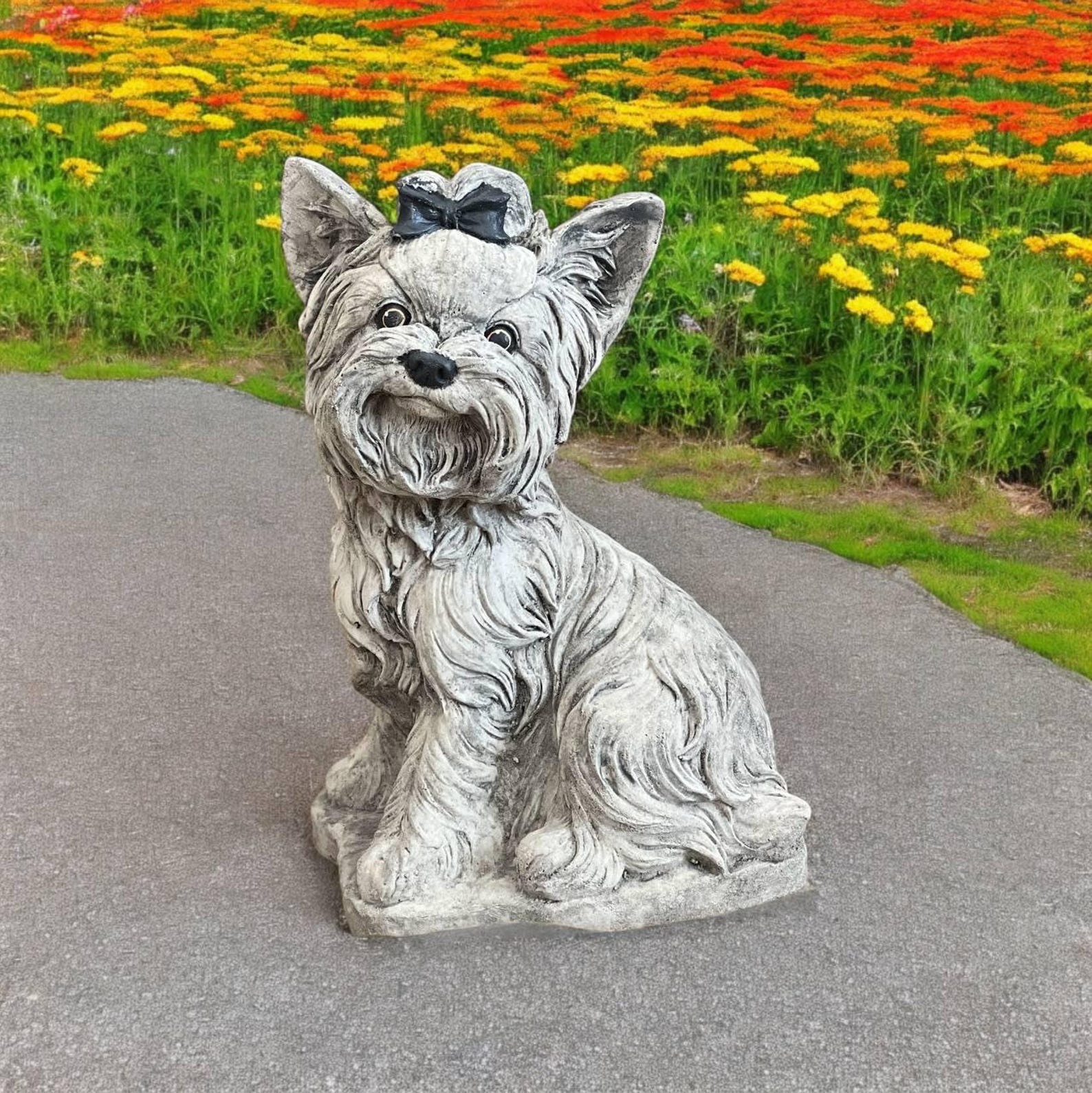 Detailed Yorkie Dog Statue Sitting Yorkie With Bow in Hair Sculpture ...