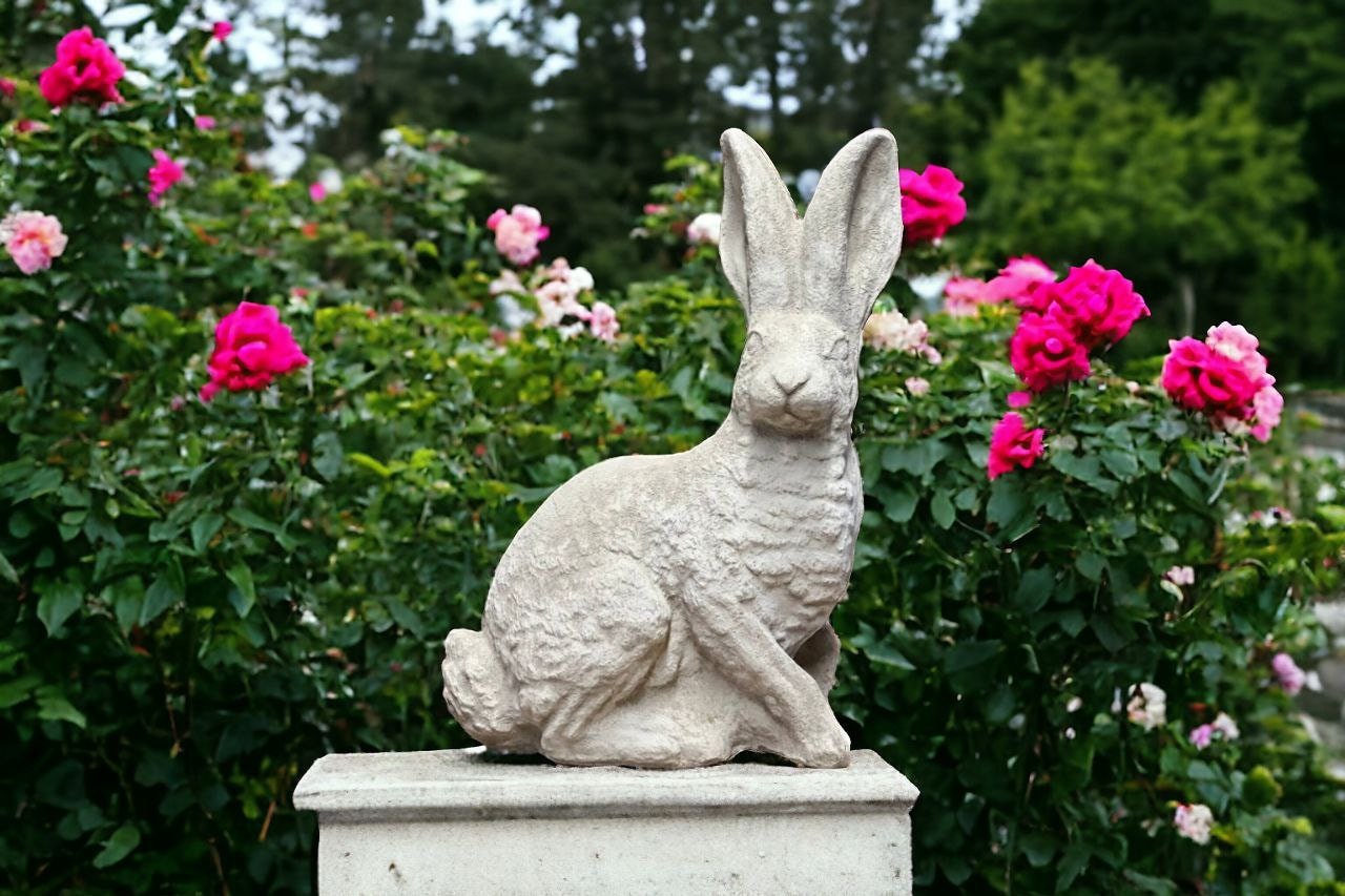 Standing Rabbit With Ears up Statue Stone Bunny Figure Detailed Garden ...
