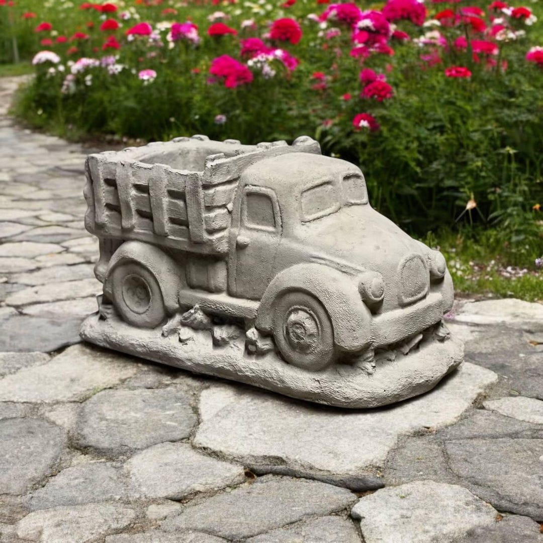 Cement Truck Statue Concrete Flowers Planter Figure Truck Flowers Pot ...