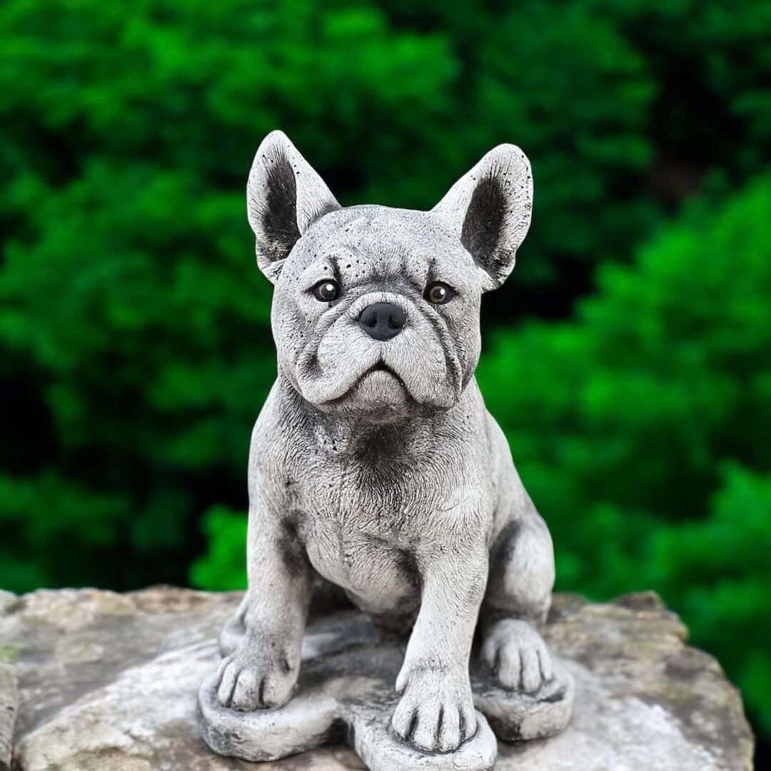 Sitting Bulldog Puppy Garden Statue Dog Memorial Stone Concrete Bulldog ...
