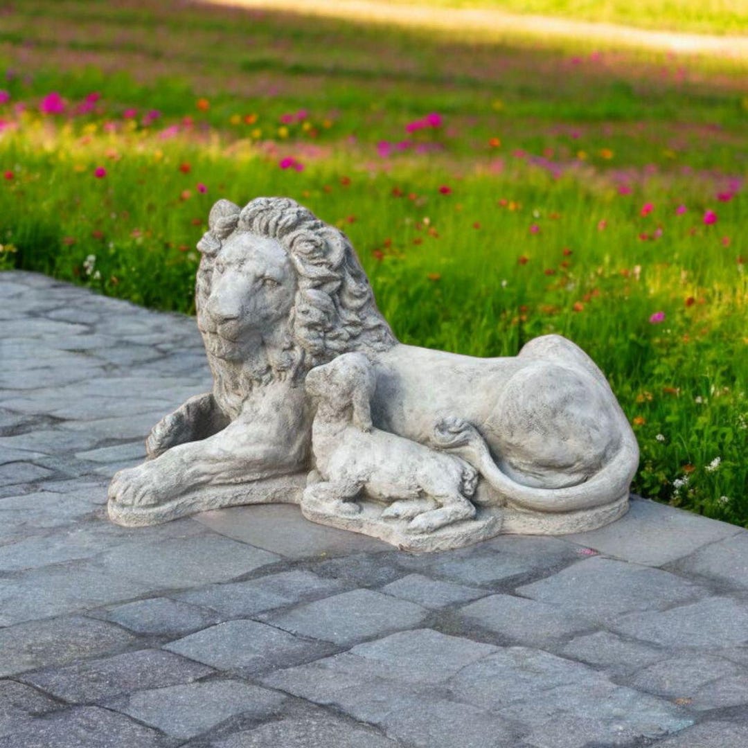Large King Lion Laying With Sheep Figure Cement Decoration for Garden ...