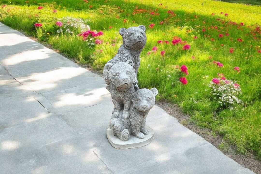 Three Bears Tower Statue Concrete Bears Figurine Outdoor Garden ...