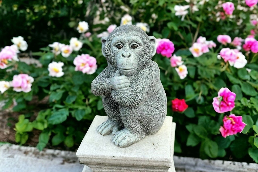 Concrete Chimpanzee Monkey Figure Sitting Baby Chimpanzee Statue Cozy ...