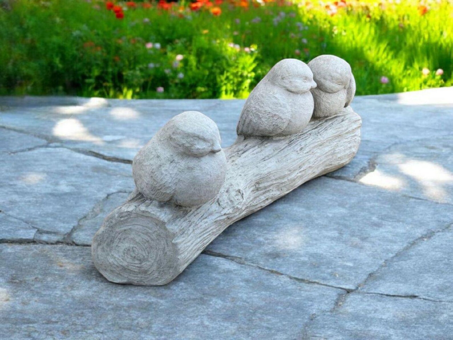 Concrete Birds on Branch Statue Detailed Three Birds Sculpture Stone ...