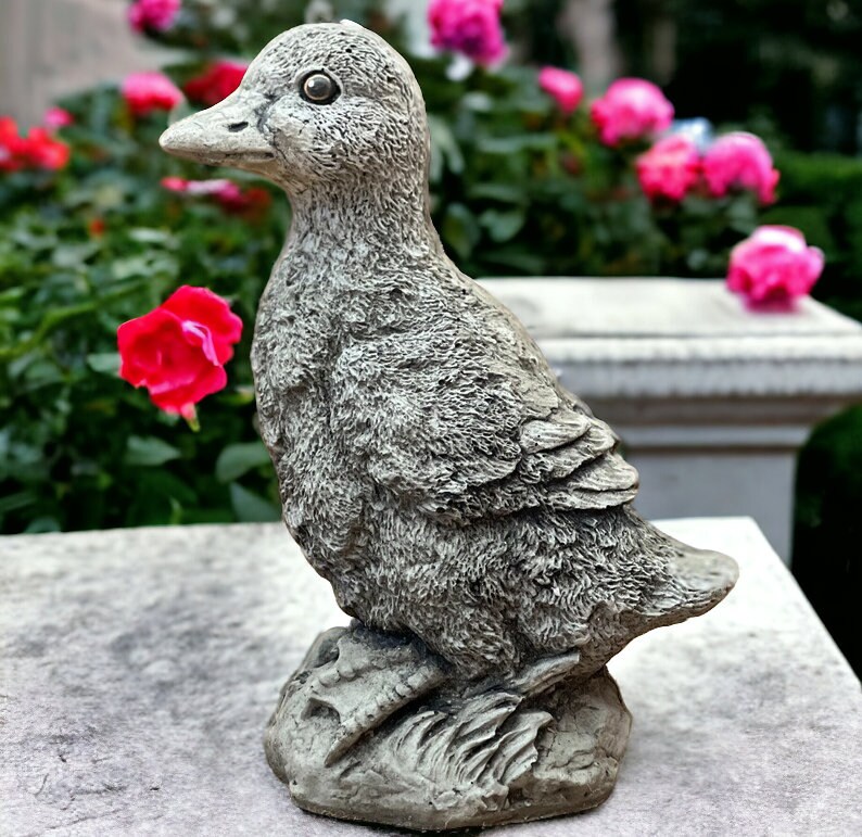 Detailed Duckling Garden Statue Concrete Duck on Base Figure Outdoor ...