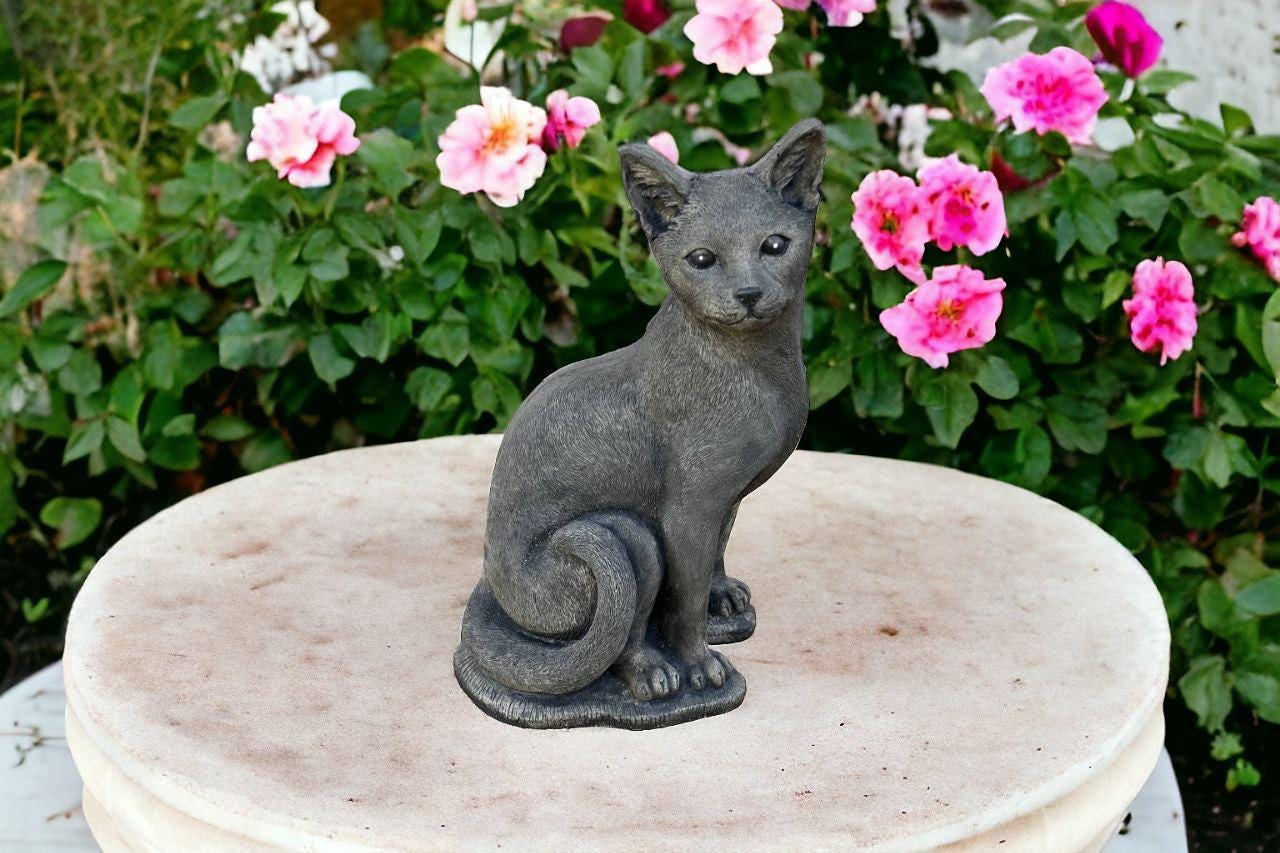 Black Siamese Cat Figure Concrete Kitten Statue Cat Memorial Outdoor or ...