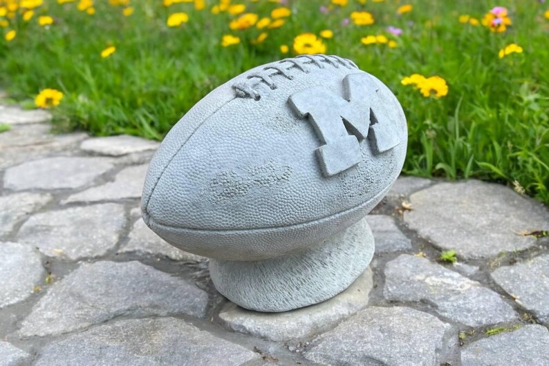 Massive Michigan Football Figure Stone Ball on Base Figurine Concrete ...