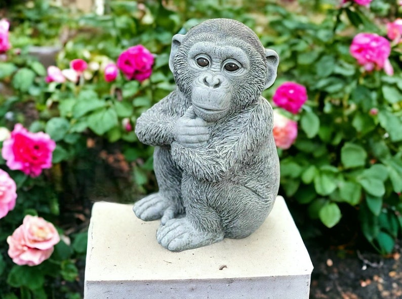 Concrete Chimpanzee Monkey Figure Sitting Baby Chimpanzee Statue Cozy ...