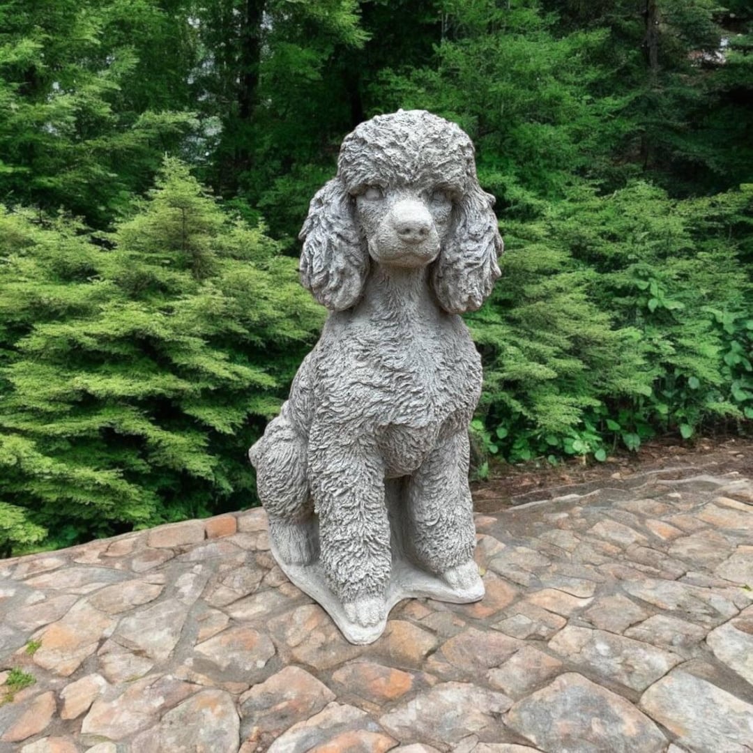Large Poodle Dog Figure Concrete Sitting Poodle Memorial Statue Dog ...