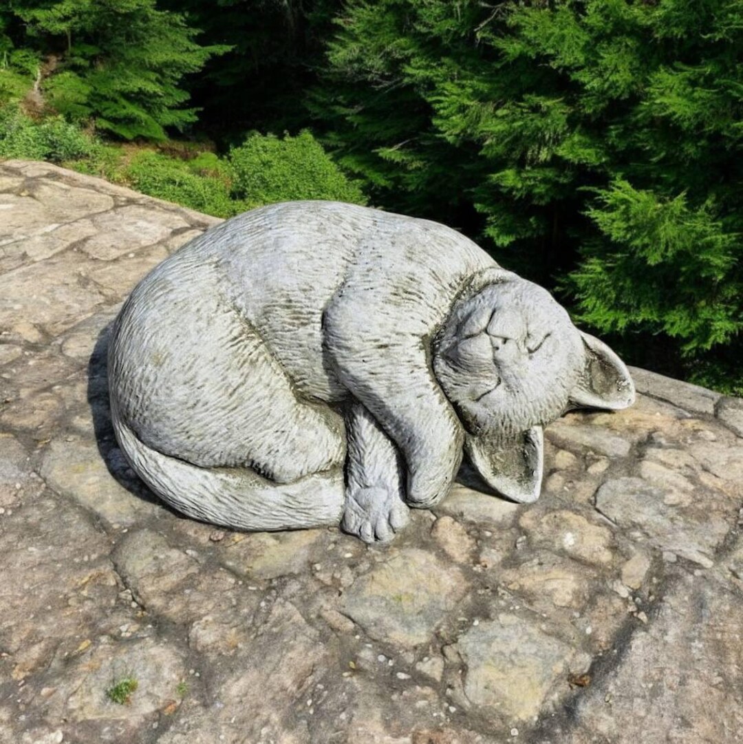 Sleeping Kitten Figure Concrete Cat Memorial Cement Cat Staue Pet ...