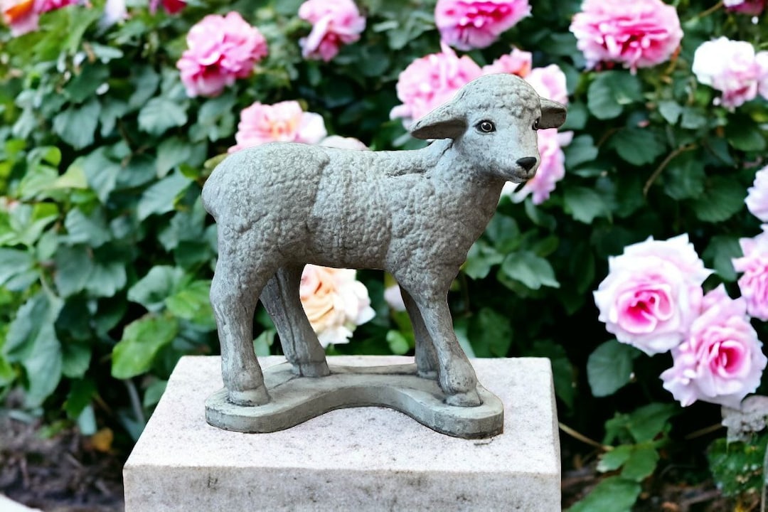 Stone Standing Lamb Statue Detailed Animal Garden Figure Farm Sheep ...