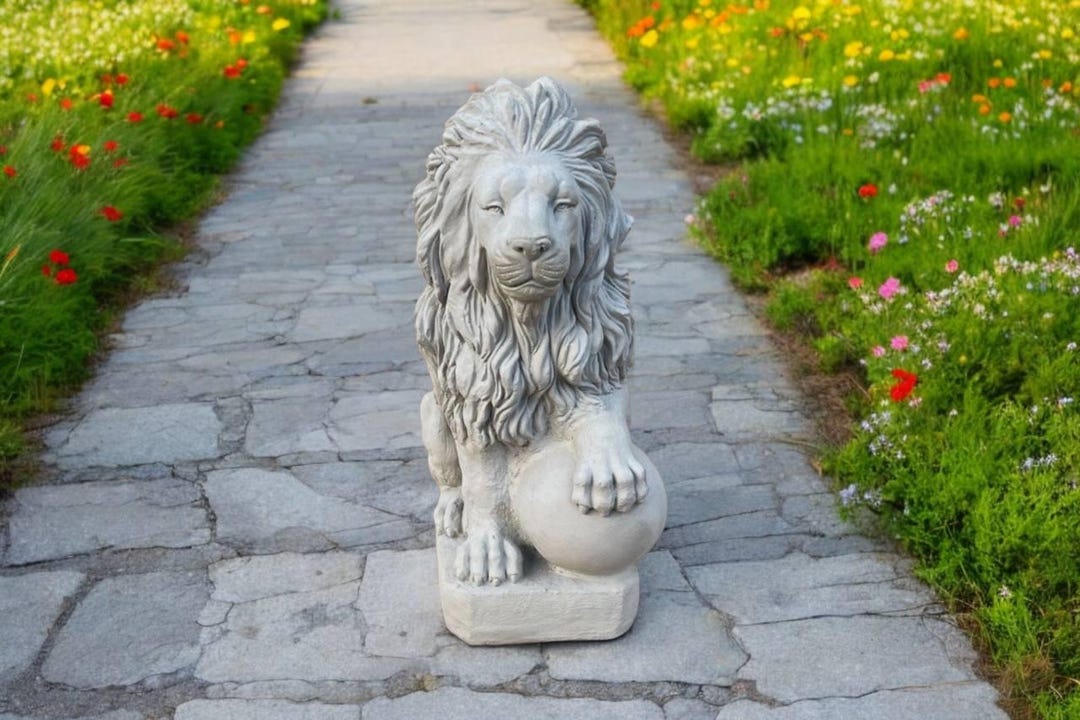 Extra Large Lion Figure Sitting Lion With Paw on Ball Statue Massive ...