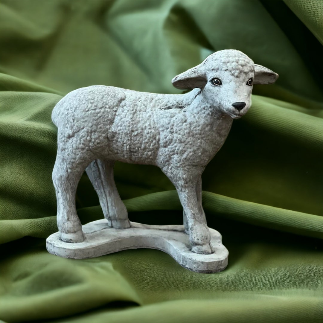 Standing Lamb Statue Concrete Farm Sheep Figurine Detailed Lamb ...