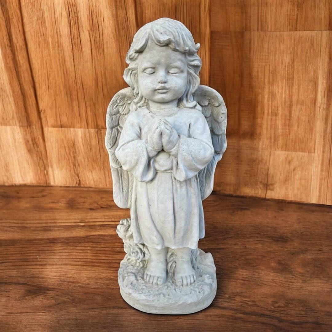 Praying Angel Stone Figure Religious Style Art Outdoor Cherub Cement ...