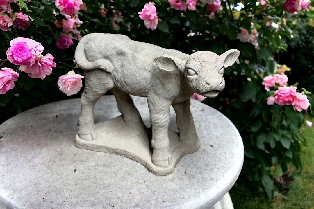 Standing Calf Figure Concrete Cow Figurine Outdoor Farm Animal ...