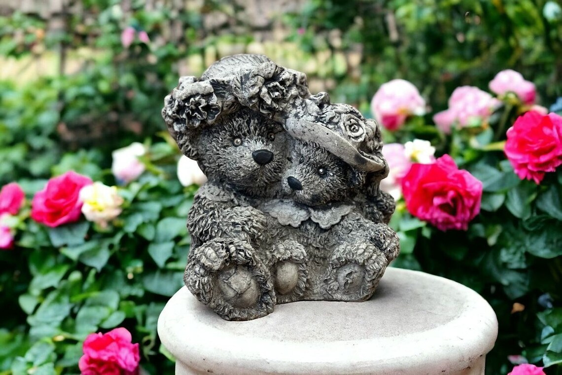 Concrete Toy Bear Pair Statue Two Bears Garden Figure Sitting Mother ...