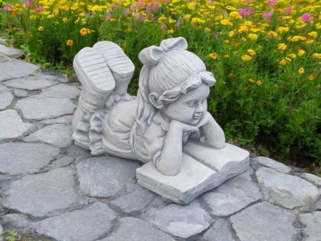 Cute Girl Laying and Reading Book Sculpture Massive Child Memorial ...