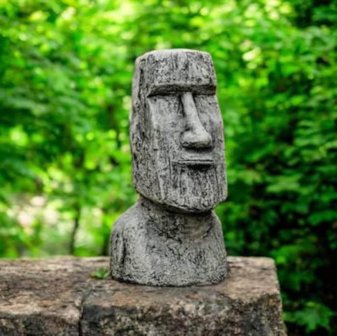 Detailed Moai Head Figure Easter Island Figurine Cement Garden ...