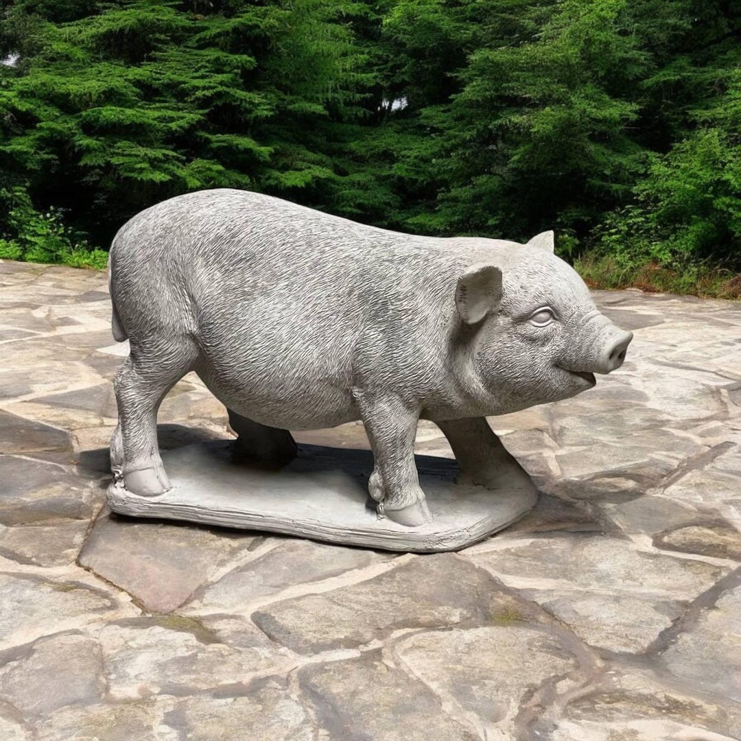 Standing Pig Statue Massive Potbelly Sculpture Concrete Pig on Base ...