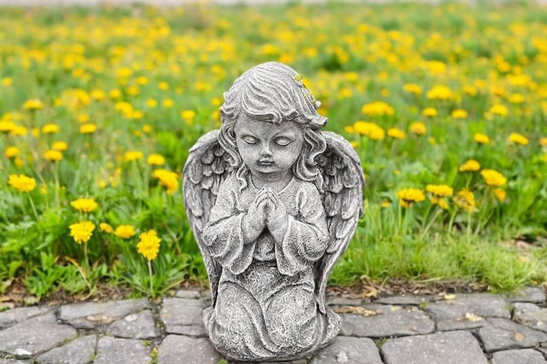 Angel Praying on Knee Statue Detailed Religious Statue Stone Cherub ...