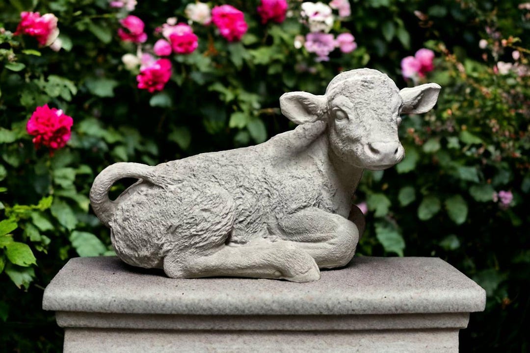 Detailed Calf Figure Concrete Cow Sculpture Yard Art Outdoor Figurine ...