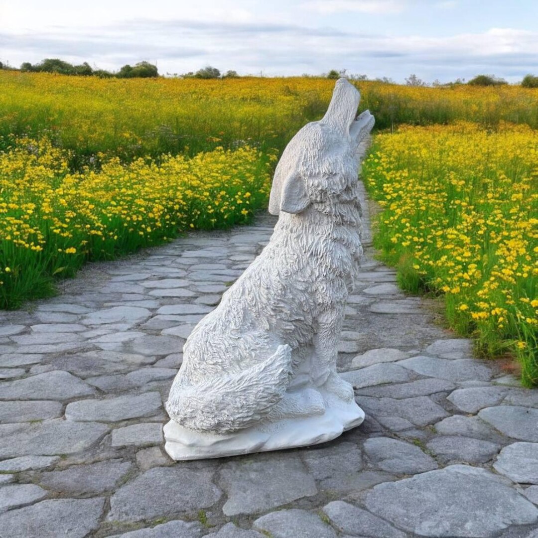 Sitting Wolf Statue Howling Wolf Sculpture Wolf Cub Figure Wild Animal ...