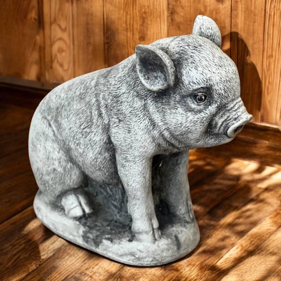 Painted Potbelly Statue Detailed Pig Figurine Piglet Sitting on Base ...