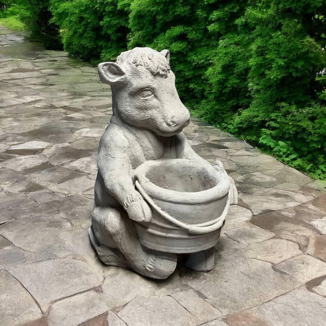 Sitting Cow With Pail Planter Statue Massive Cow Sculpture Flowers Pot ...