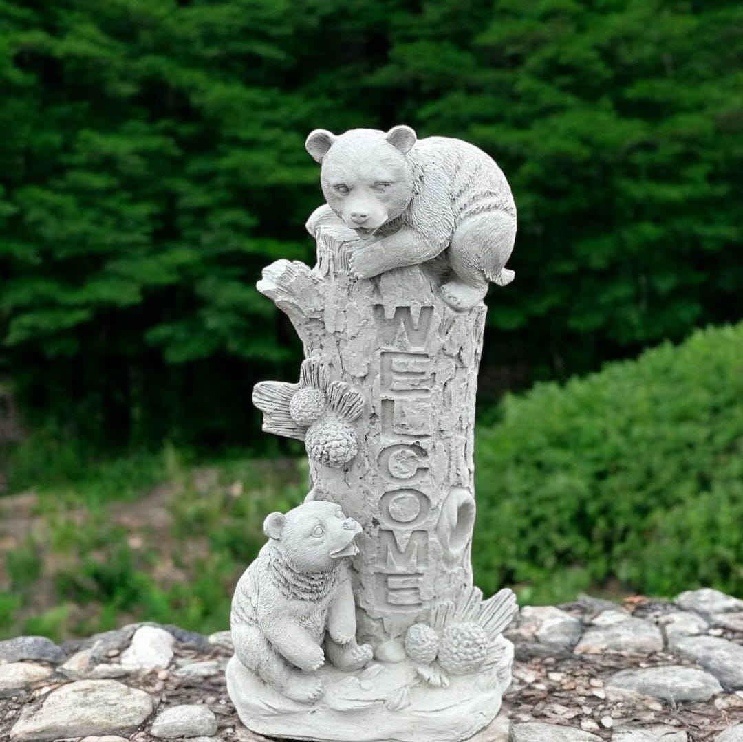 Welcome Bear on Stump Figure Concrete Welcome Sculpture Outdoor ...