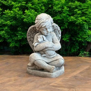 Angel Holding Dog Figure Concrete Angel Sculpture Detailed Puppy With ...
