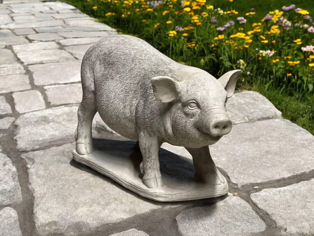 Potbelly Pig Statue Standing on Base Large Piglet Garden Figure Massive ...