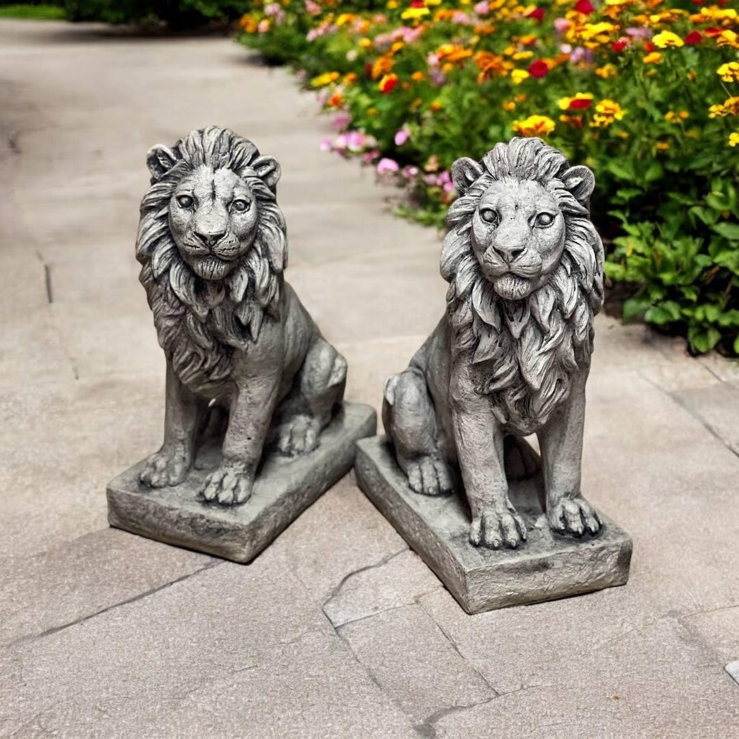 Front Door Lions Figure Sitting Lions on Base Statue Entrance ...