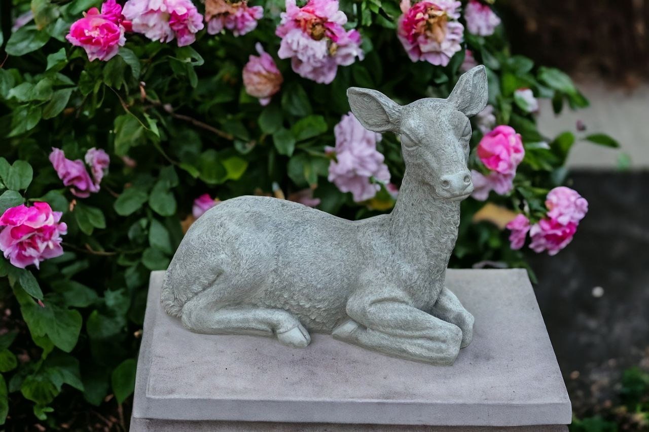 Large Deer Statue Laying Massive Fawn Sculpture Concrete Garden ...
