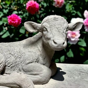 Detailed Calf Figure Concrete Cow Sculpture Yard Art Outdoor Figurine ...