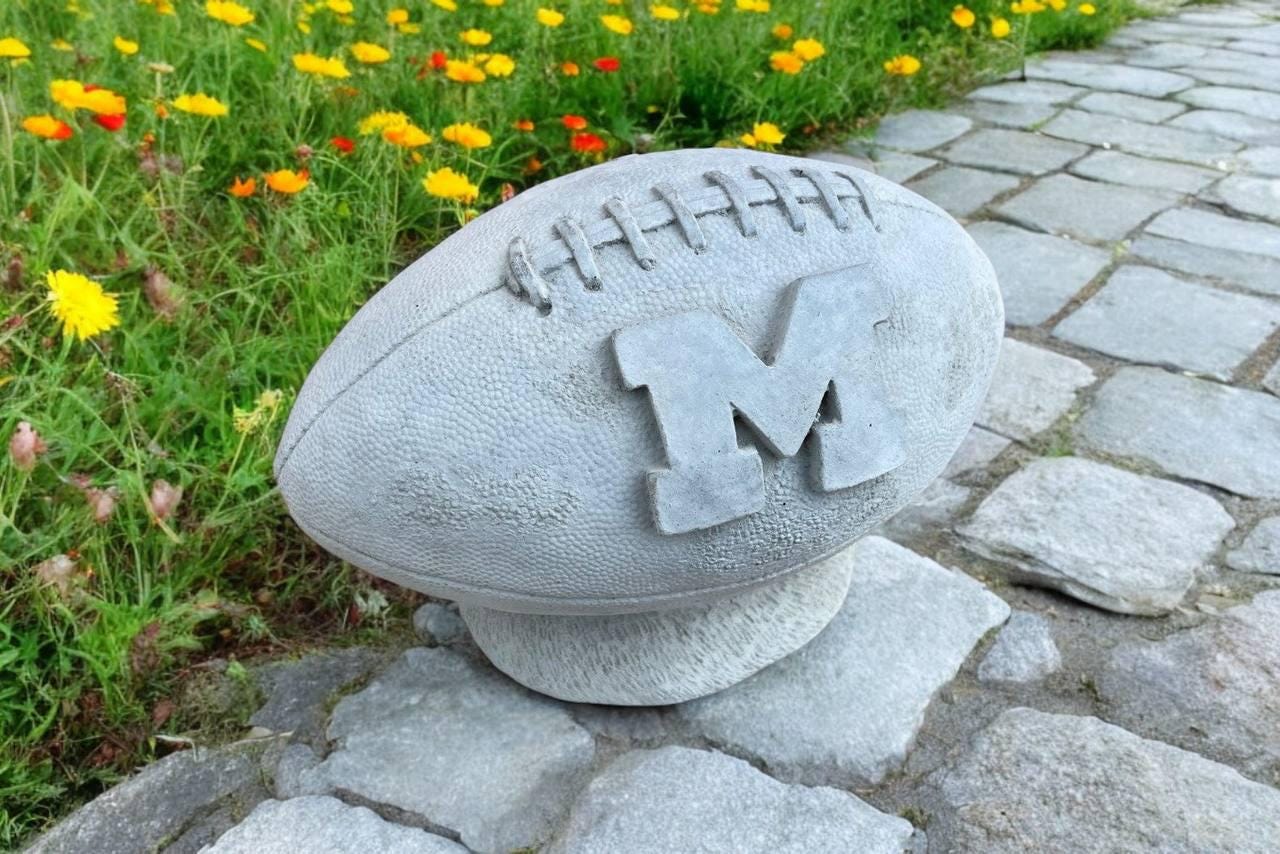 Massive Michigan Football Figure Stone Ball on Base Figurine Concrete ...