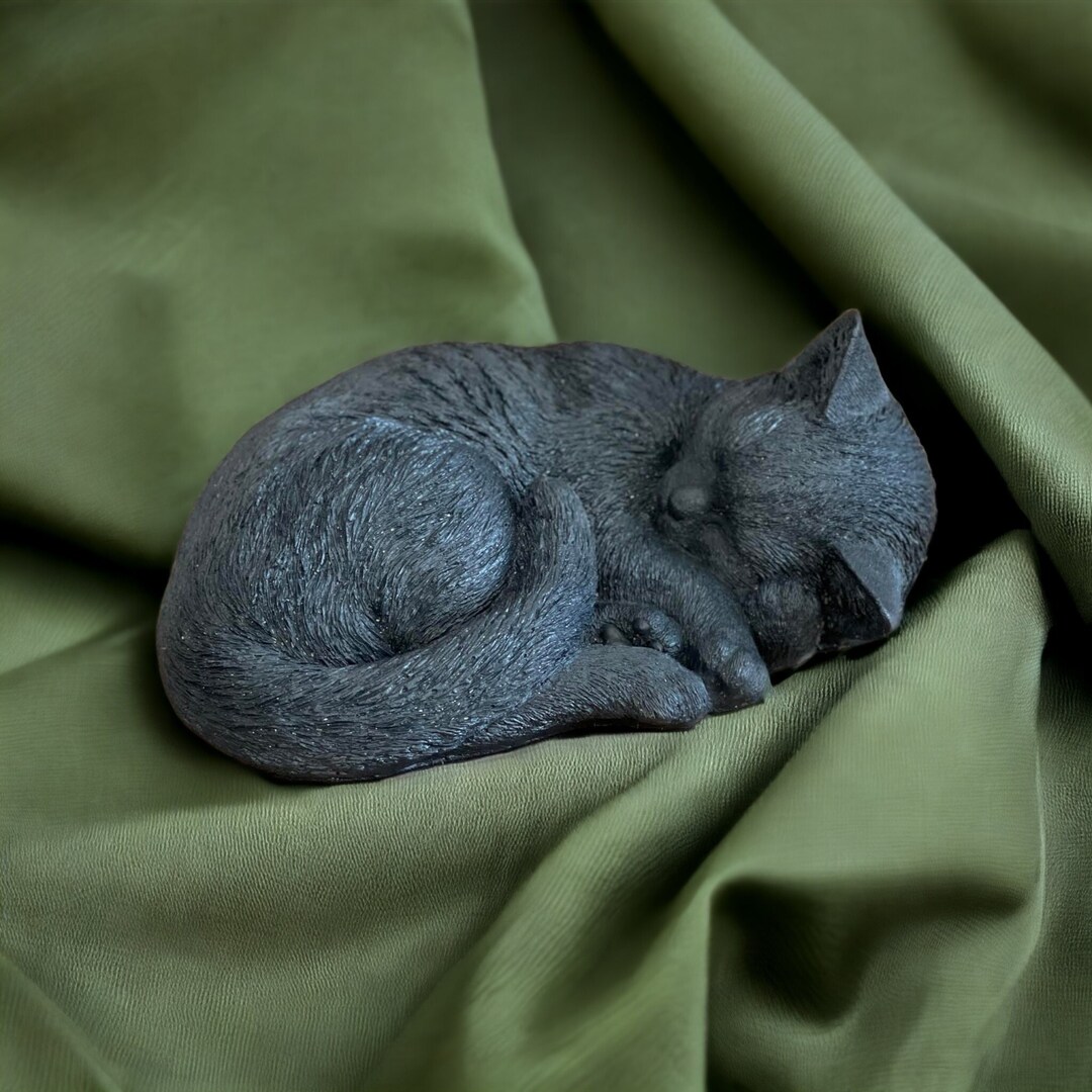 Black Cat Laying on Side Statue Concrete Sleeping Kitten Memorial ...