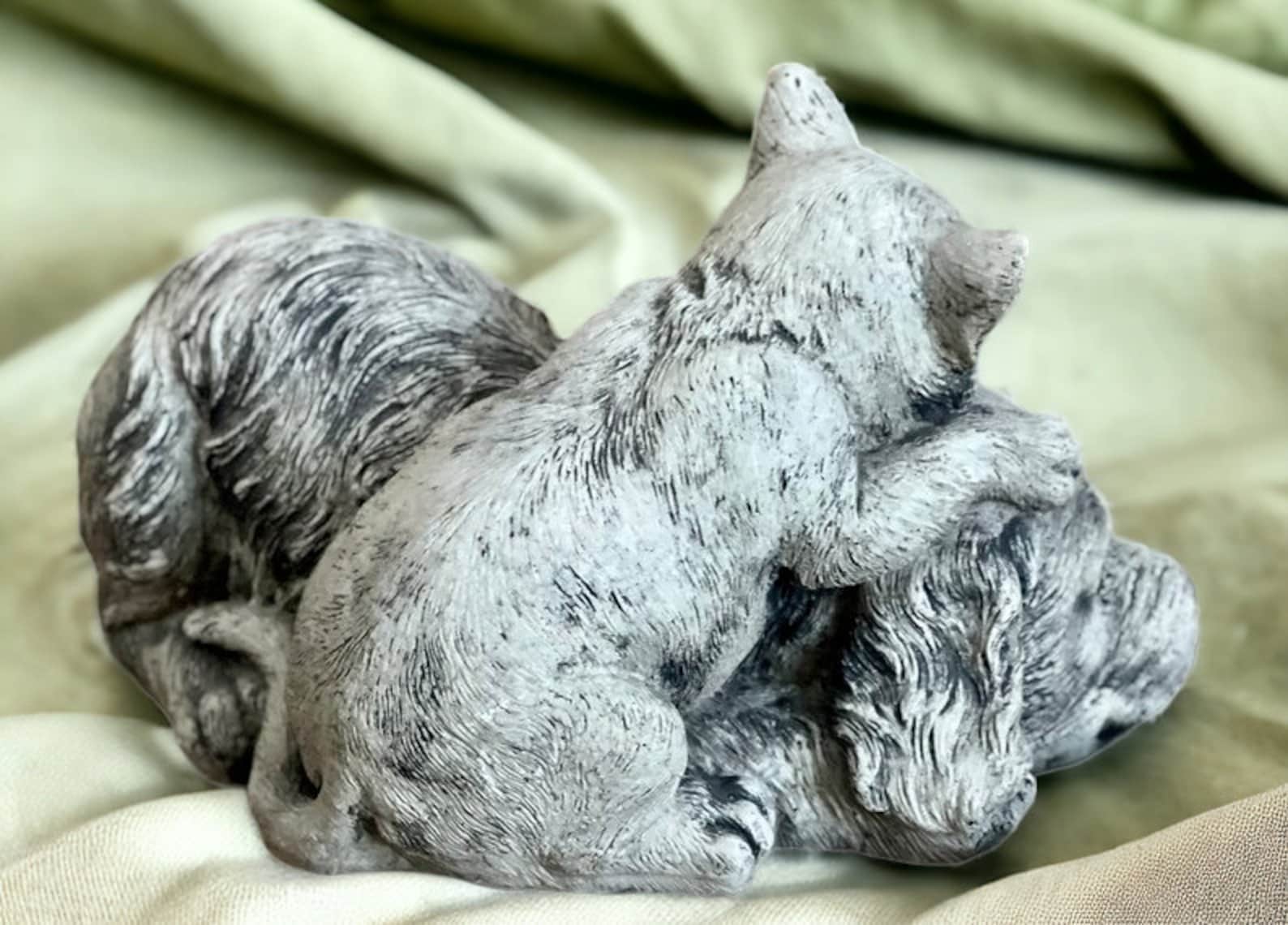 Cat and Dog Laying Together Statue Animal Friends Sculpture Sleeping ...