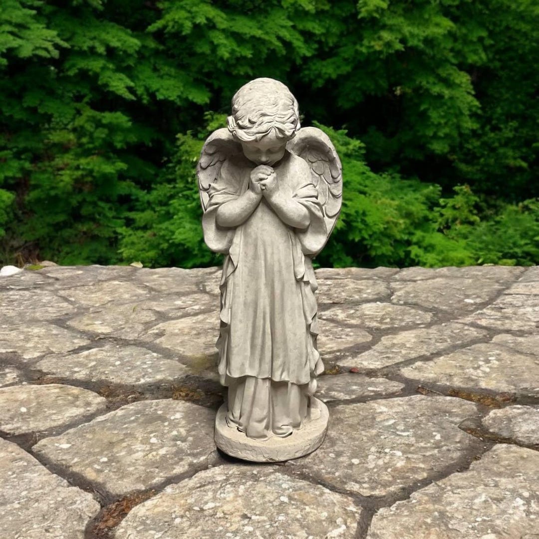 Large Standing Angel With Head Down Figure Detailed Cherub Sculpture ...