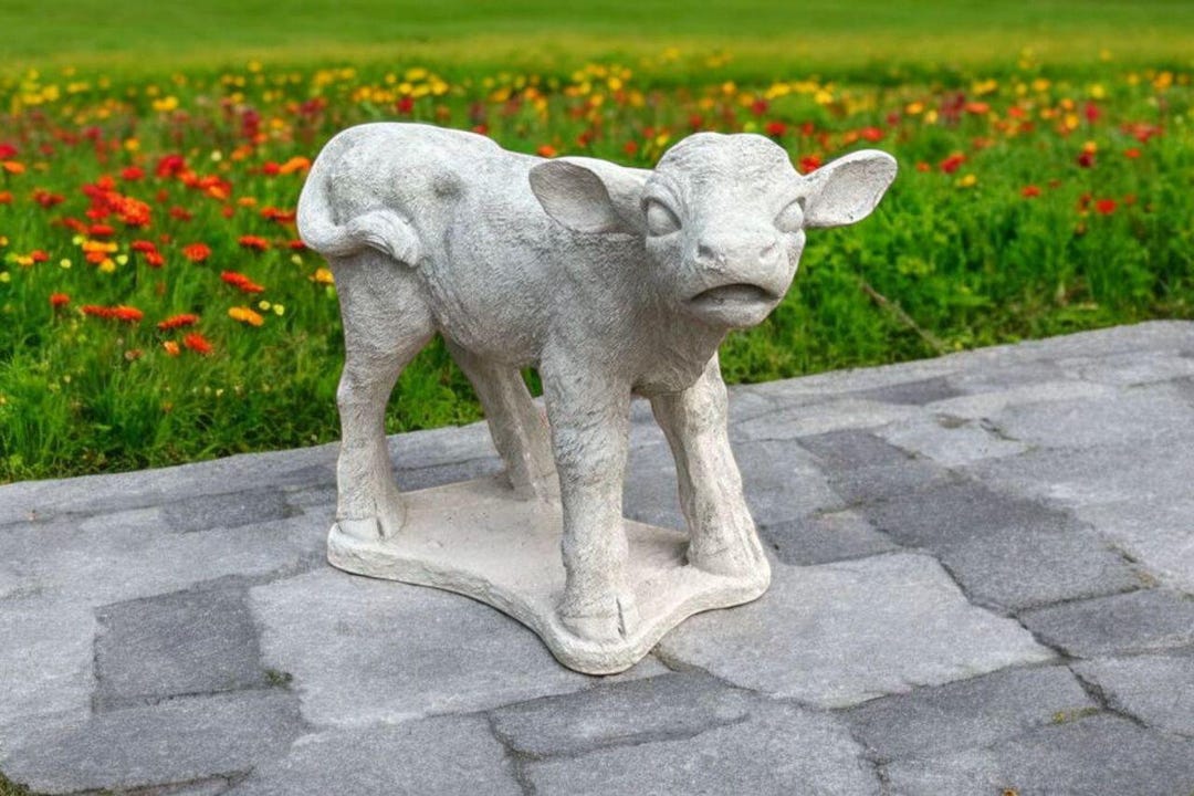Standing Cow on Base Statue Massive Calf Sculpture Detailed Farmhouse ...