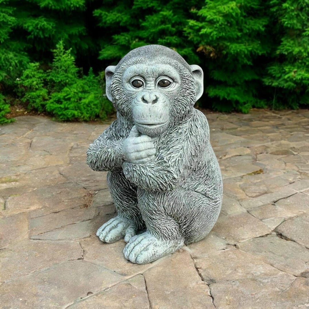 Concrete Chimpanzee Figure Sitting Monkey Statue African Chimpanzee ...