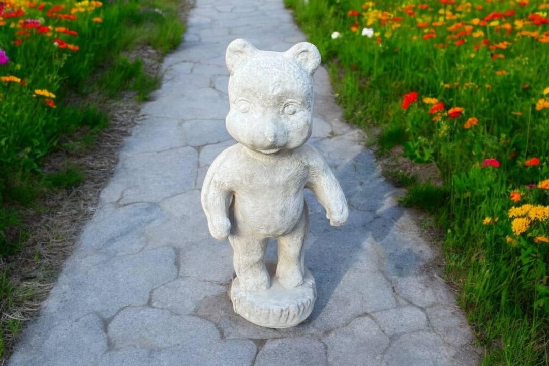 Large Teddy Bear Figure Standing Bear on Base Figurine Stone Bear ...