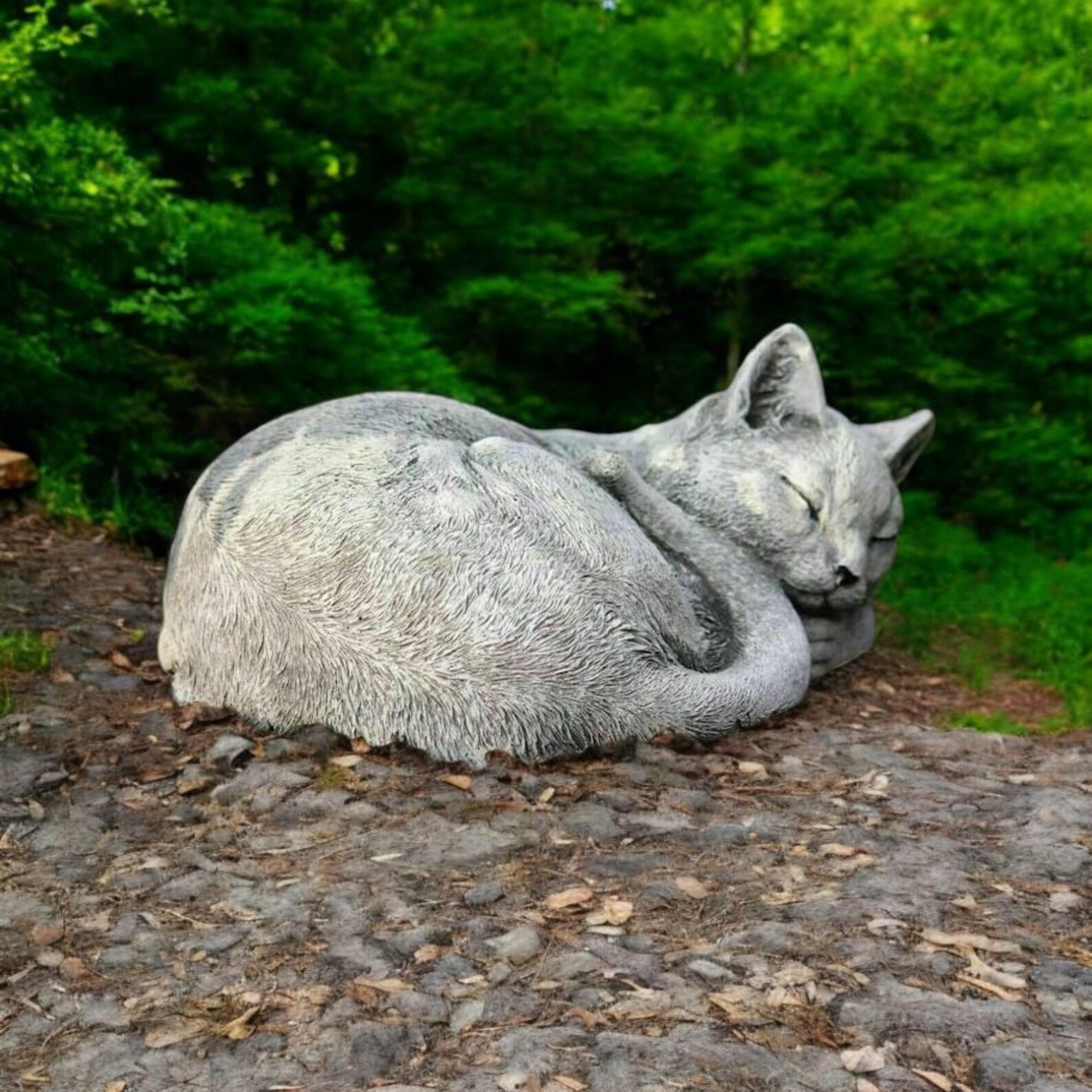 Curled up Kitten Statue Concrete Cat Sculpture Detailed Cat Figurine ...