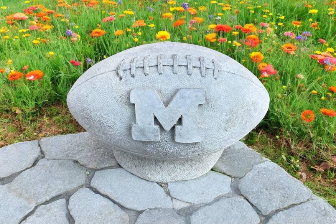 Massive Michigan Football Figure Stone Ball on Base Figurine Concrete ...