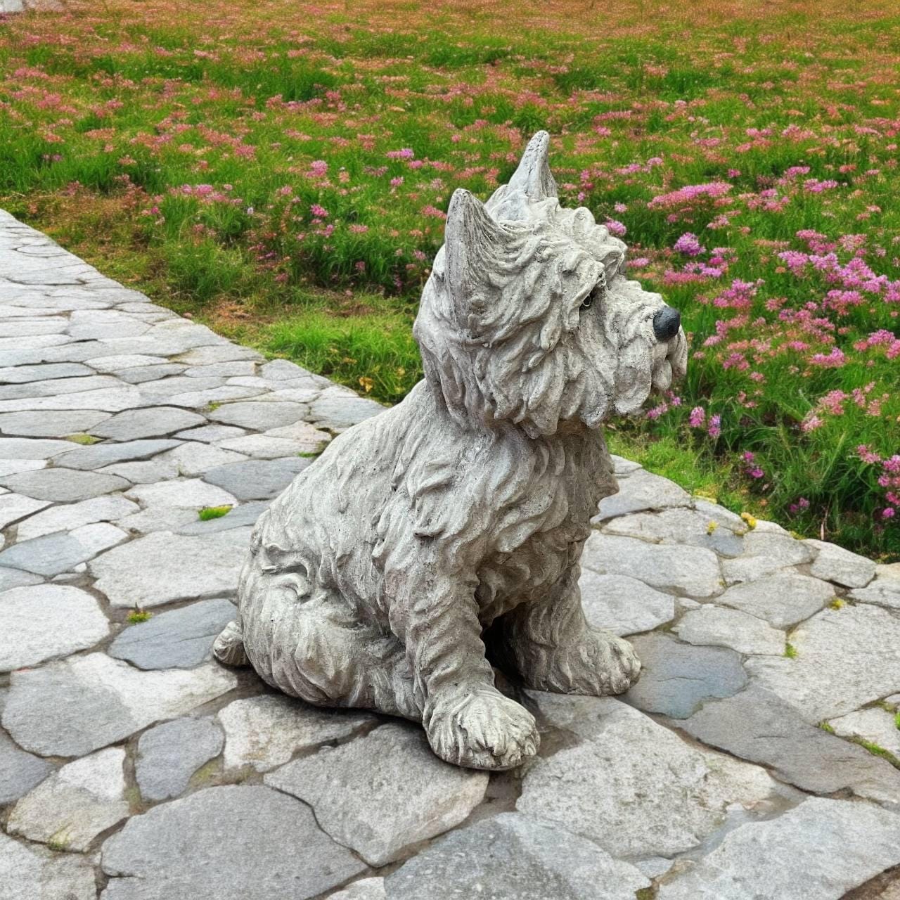 Scottie With Open Mouth Figure Sitting Scottie Dog Statue Concrete ...