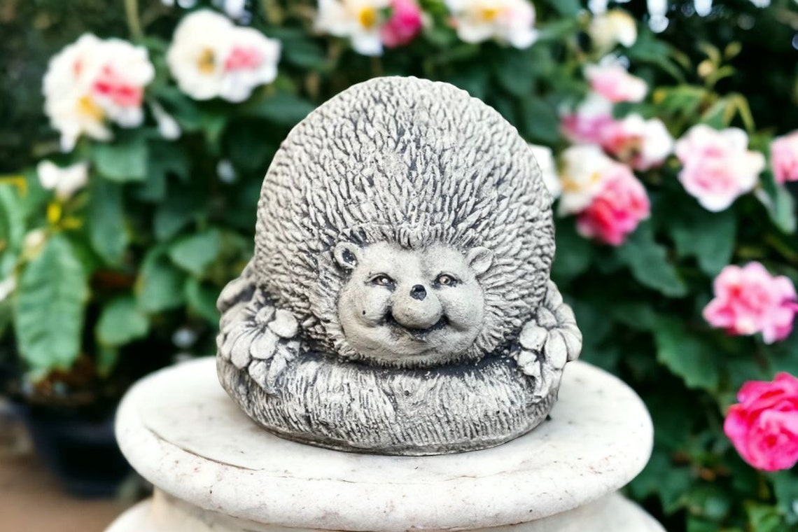 Hedgehog on Base With Flowers Sculpture Wild Hedgehog Figure Hedgehog ...