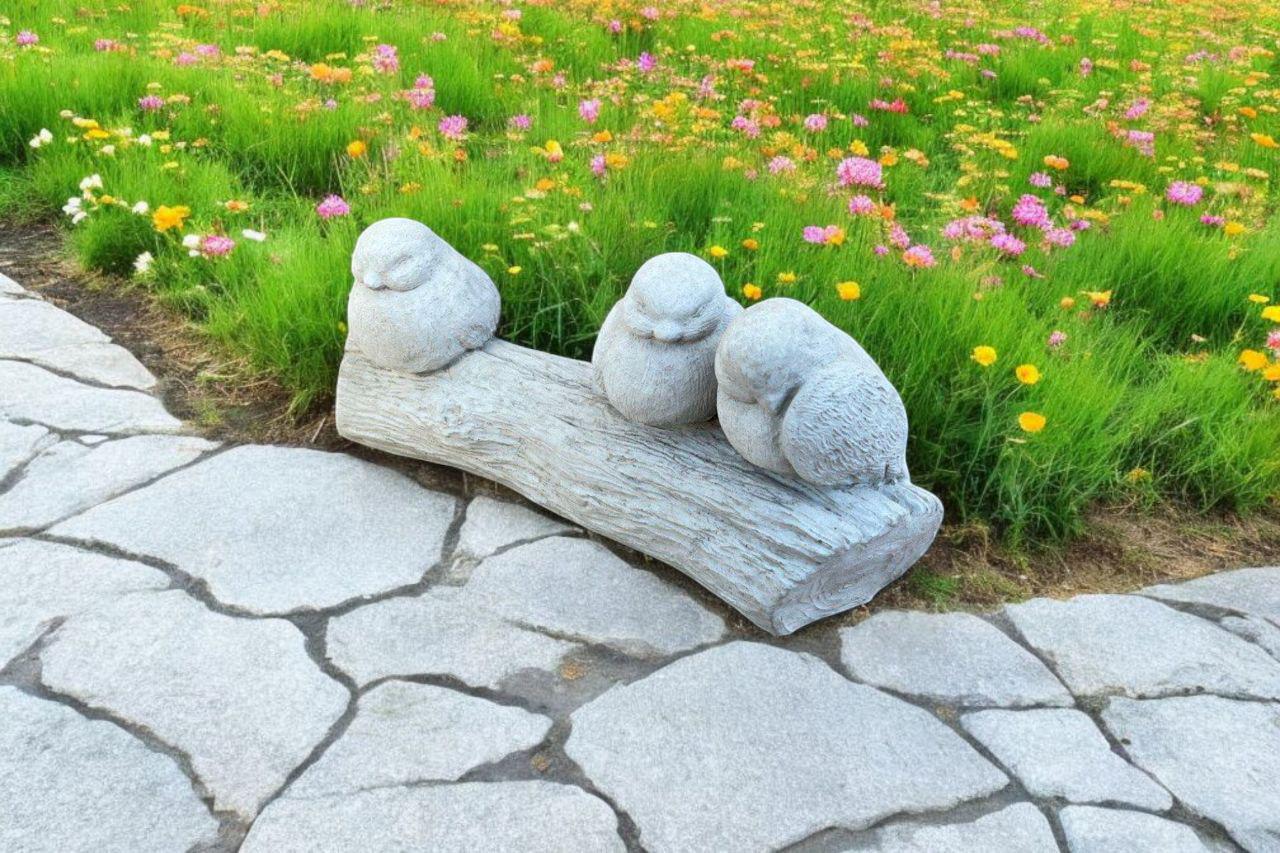 Concrete Birds on Branch Statue Detailed Three Birds Sculpture Stone ...